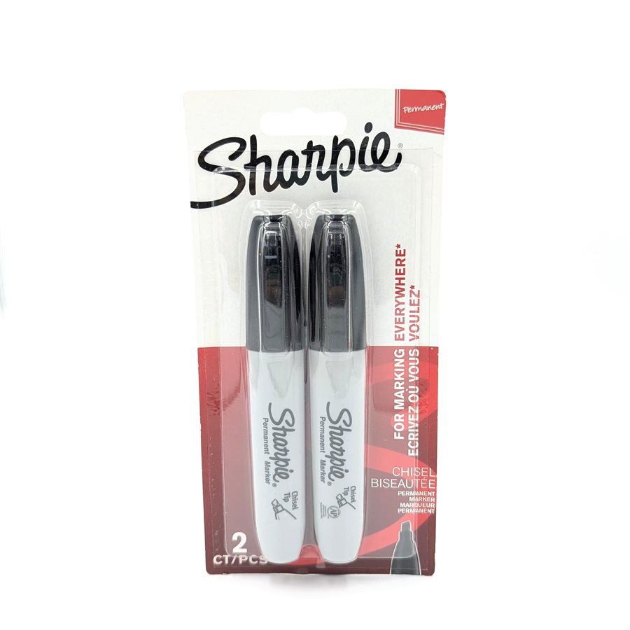 SHARPIE CHISEL TIP PERMANENT MARKERS - BLACK (2 PACK)